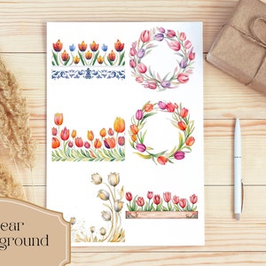 Set of 26, Tulips Wreath Clipart, Tulip PNG, Floral Frame Clipart ...