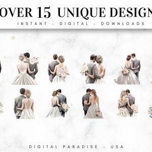 Set of 15, Wedding Couples Grey Backside, Wedding Day Clipart PNG ...