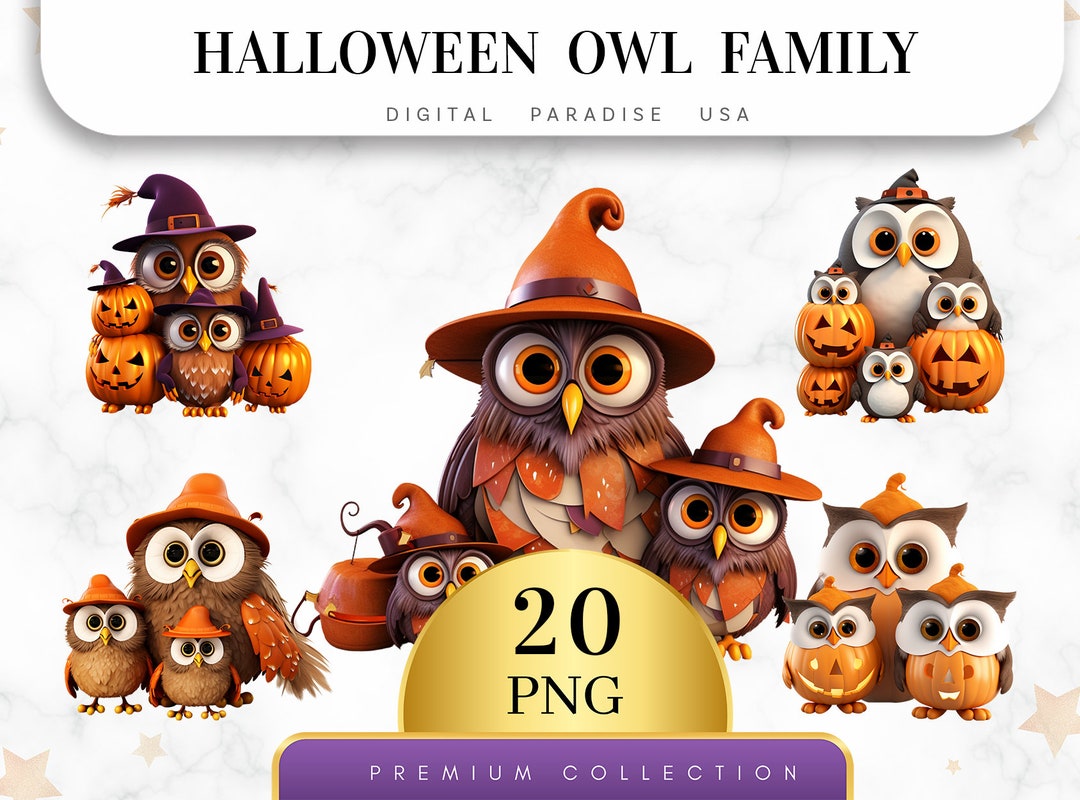 Set of 20, Halloween Owl Family Clipart, Owl Clipart, Owl PNG, Owlet ...