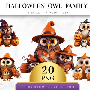 Set of 20, Halloween Owl Family Clipart, Owl Clipart, Owl PNG, Owlet ...
