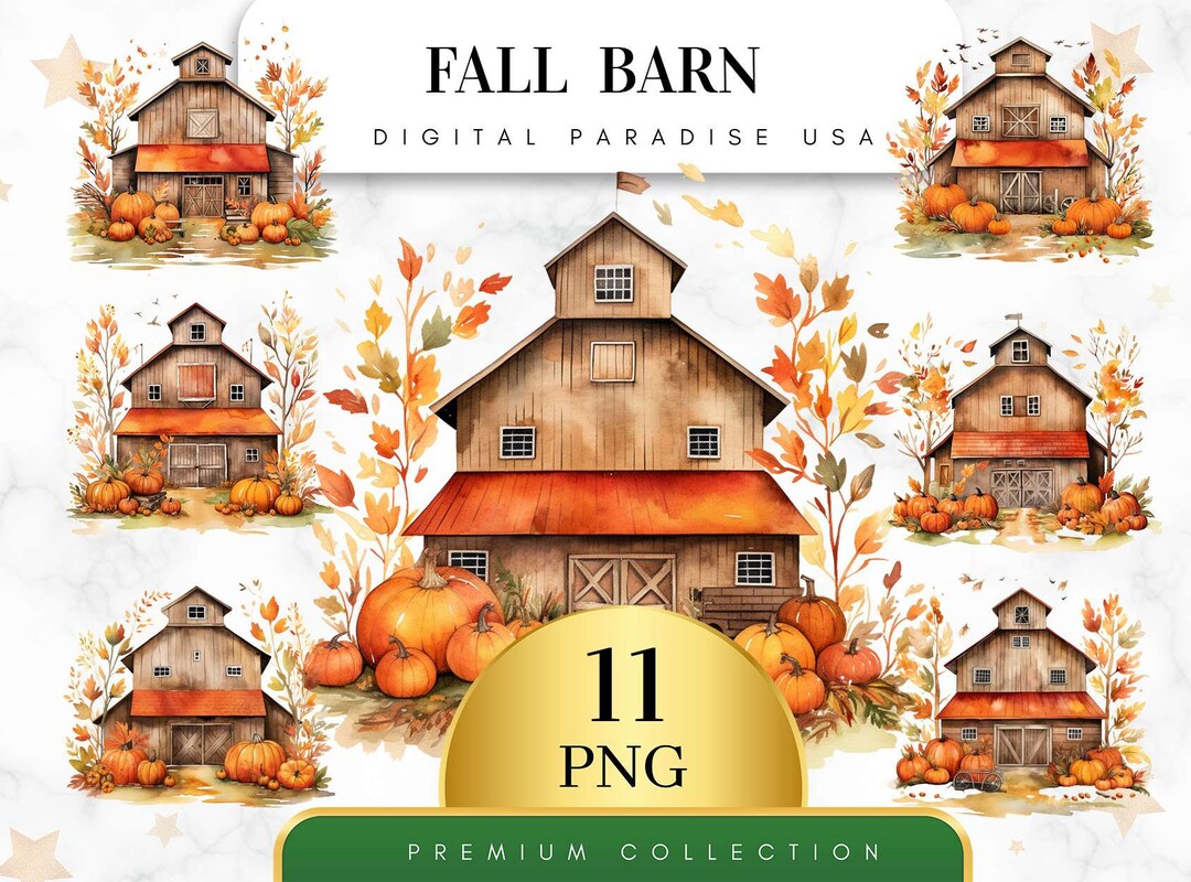 Set of 11, Fall Barn Clipart, Autumn Clipart, Barn Png, Farmhouse ...