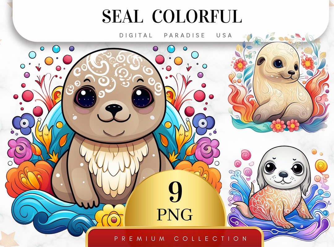 Set of 9, Colorful Seal Clipart, Seal PNG, Animal Clipart, Ocean ...