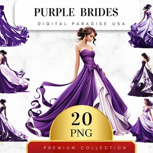 Set of 20, Purple Brides Clipart, Wedding Clipart, Bridal Clipart ...