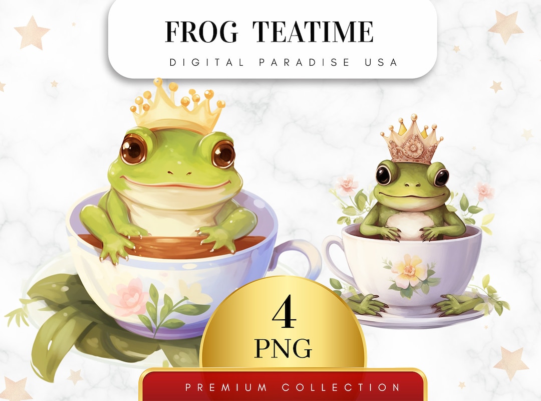 Set of 4, Frog Teatime Clipart, Frog Clipart, Tea Party Clipart ...