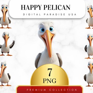 Set of 7, Happy Pelican Clipart, Cute Pelican PNG, Tropical Bird ...