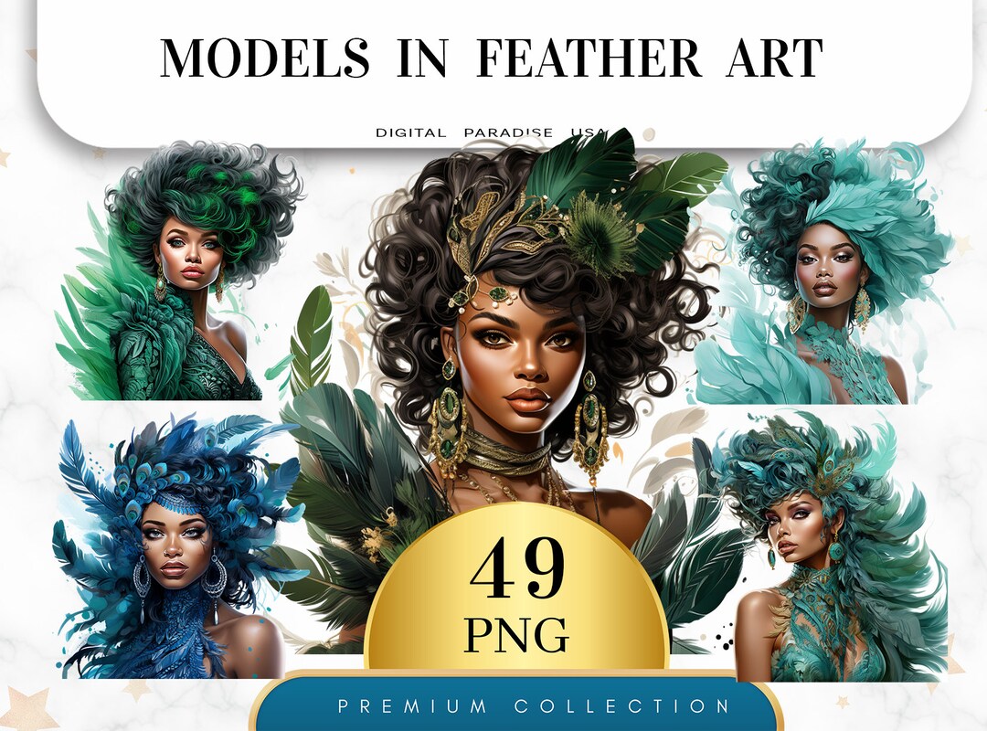 Set of 49, Models in Feather Art Clipart, Feather PNG, Boho Feather ...