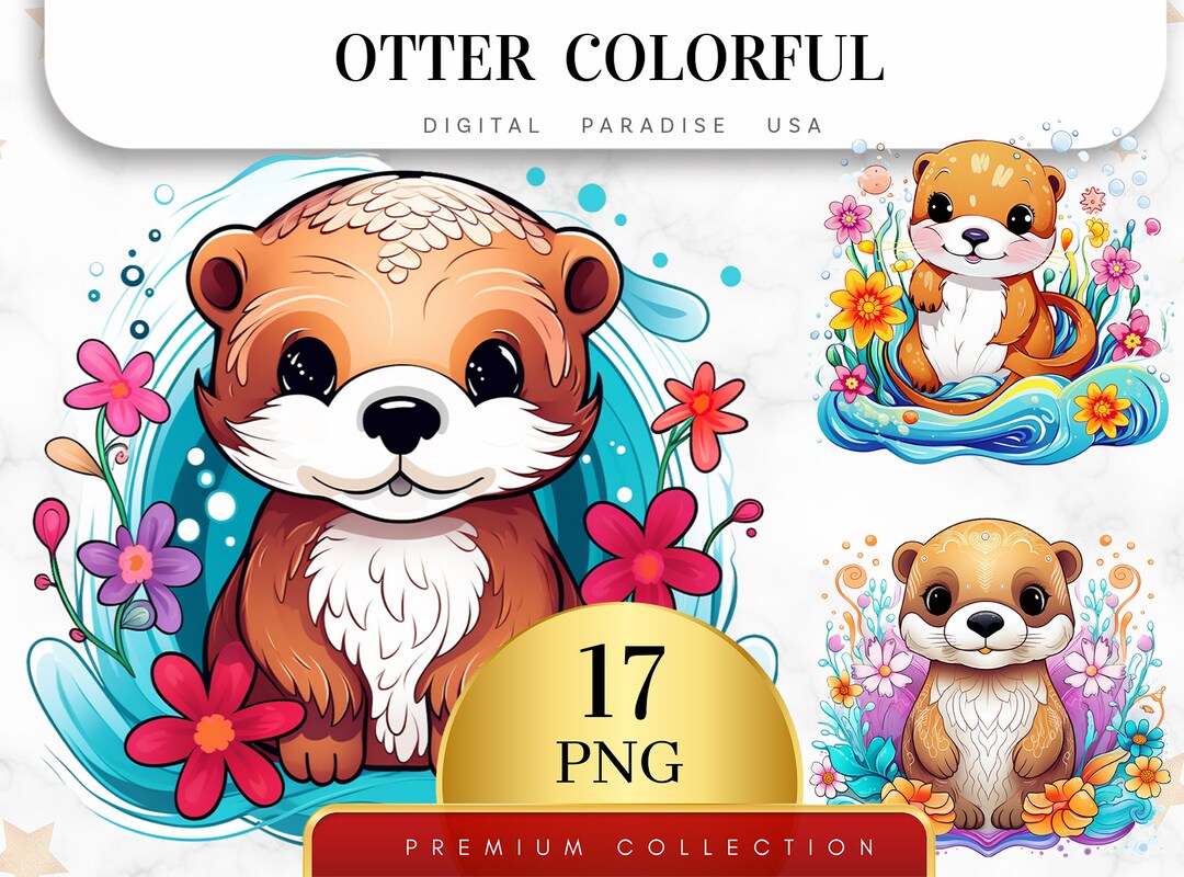 Set of 17, Colorful Otter Clipart, Otter PNG, Watercolor Otter, Cute ...