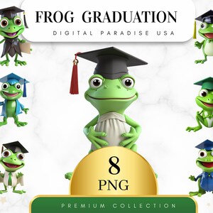 Set of 8, Graduation Frog Clipart, Frog Graduation Cap, Graduation Frog ...