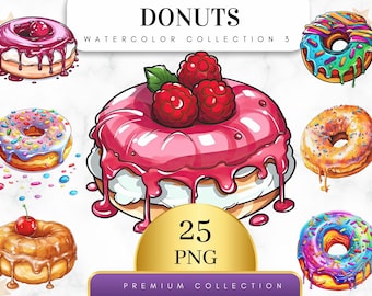 14 PNG Watercolor Donuts Clipart, Donut Clip Art, Dessert Clipart ...