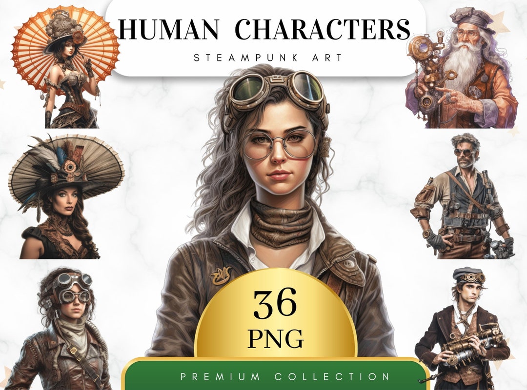 Set of 36, Steampunk Human Characters Clipart, Watercolor Steampunk Png ...