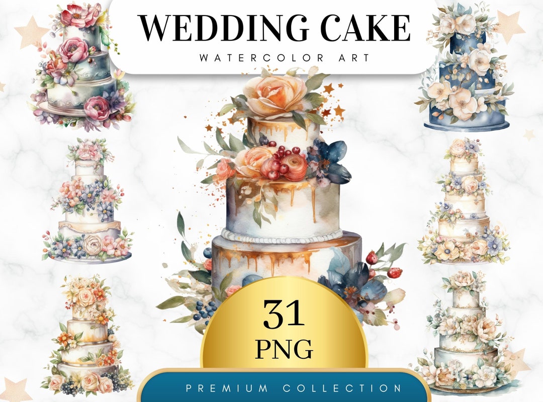 Set of 31, Watercolor Wedding Cake Clipart, Watercolor Cake, Dessert ...