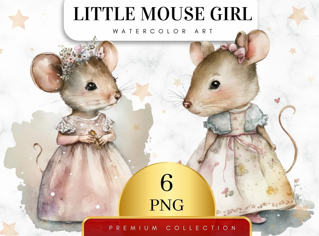 Set of 6, Watercolor Mouse Girl PNG, Fairytale Mouse Png, Mouse Clipart ...