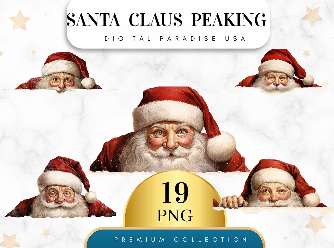 Set of 19, Santa Claus Peaking Clipart, Christmas Clipart, Santa Claus ...