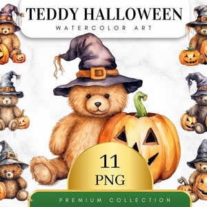 Set of 11, Watercolor Teddy Bear Halloween, Teddy Bear PNG, Nursery Art ...