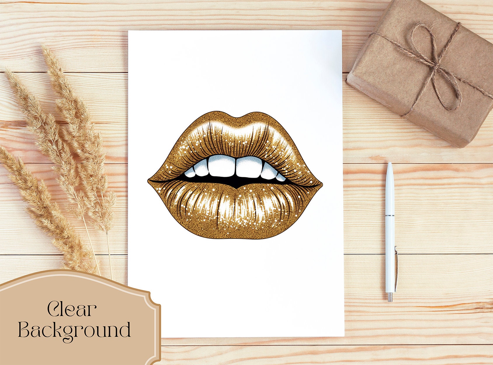 Set of 12, Gold Lips Clipart, Lips PNG, Vintage Lips Clipart, Lips Clip ...