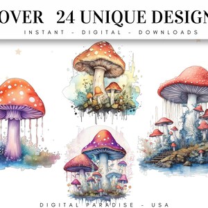 Set of 24, Watercolor Fantasy Mushrooms, Fantasy Mushroom Png, Fantasy ...