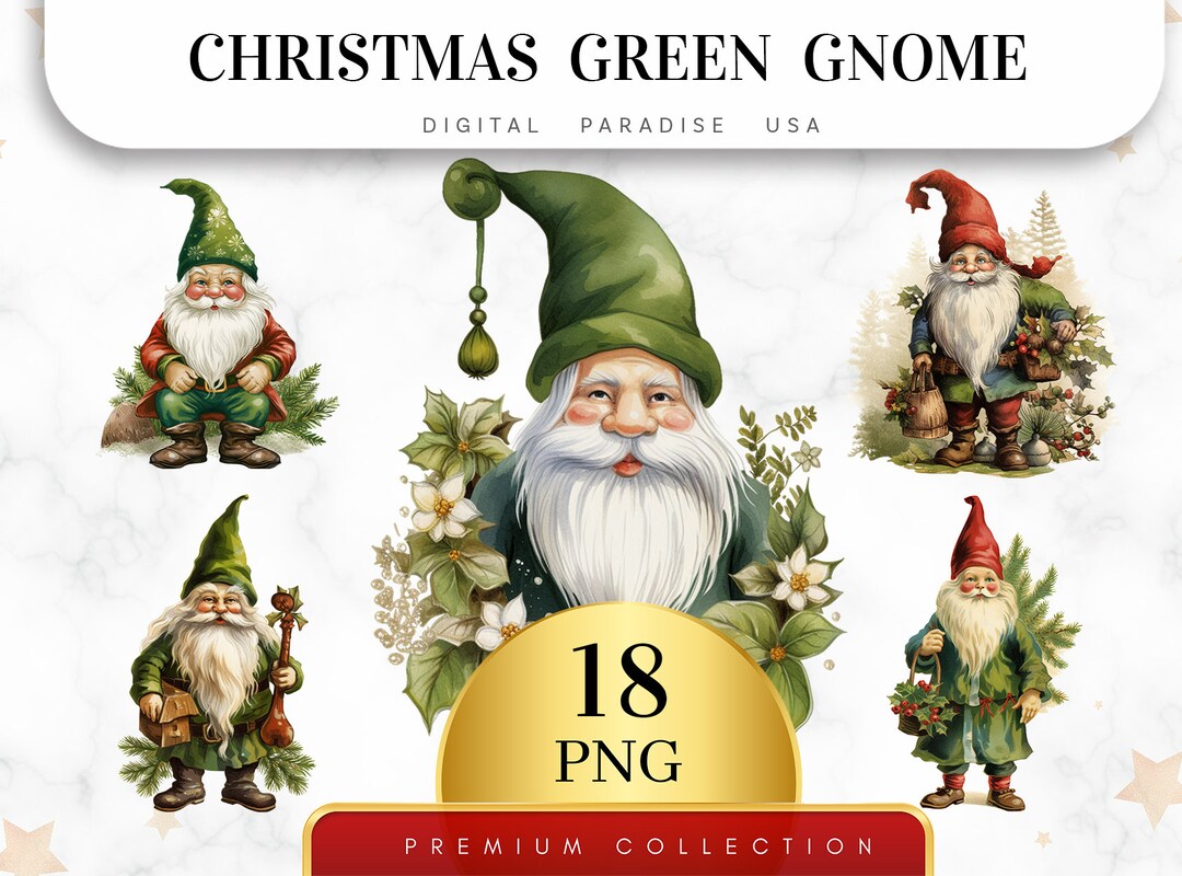 Set of 18, Christmas Green Gnome Clipart, Gnome PNG, Holiday Gnome ...