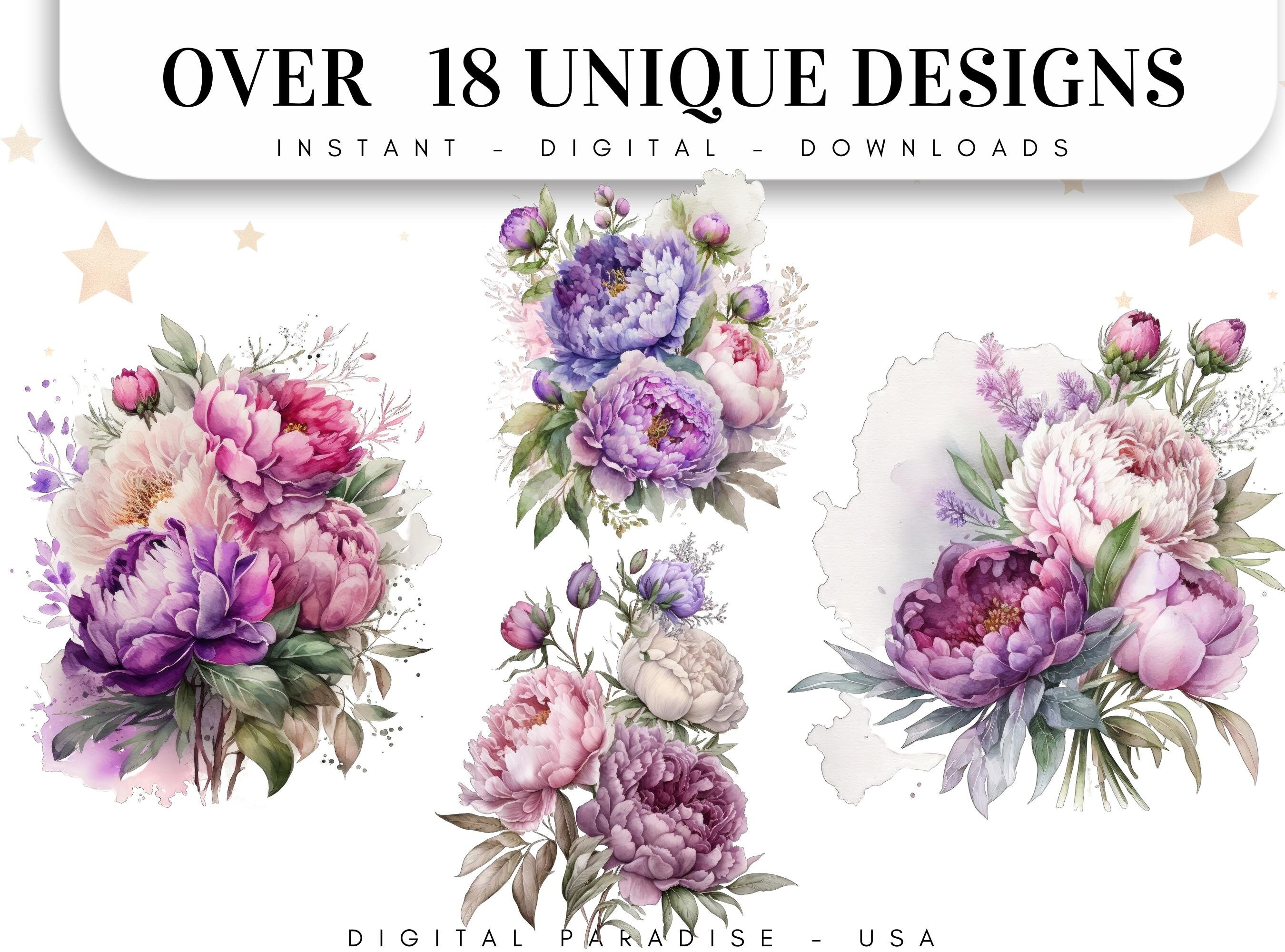 Set of 18, Watercolor Lavender Clipart, Lavender PNG, Floral Clipart ...