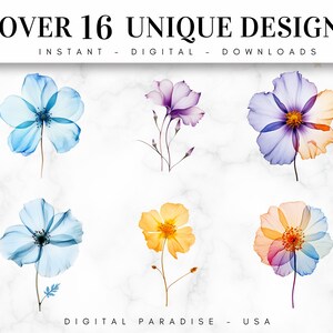 Set of 16, Beautiful Flowers Clipart, Floral PNG, Flowers Digital Paper ...