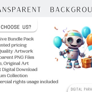 Set of 19, Party Robots Clipart, Robot PNG, Birthday Clipart, Robot ...