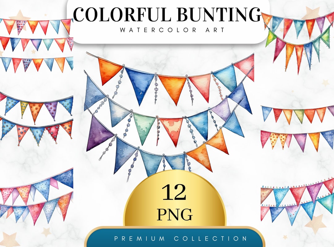 Set of 12, Colorful Bunting Clipart, Bunting PNG, Party Decoration ...