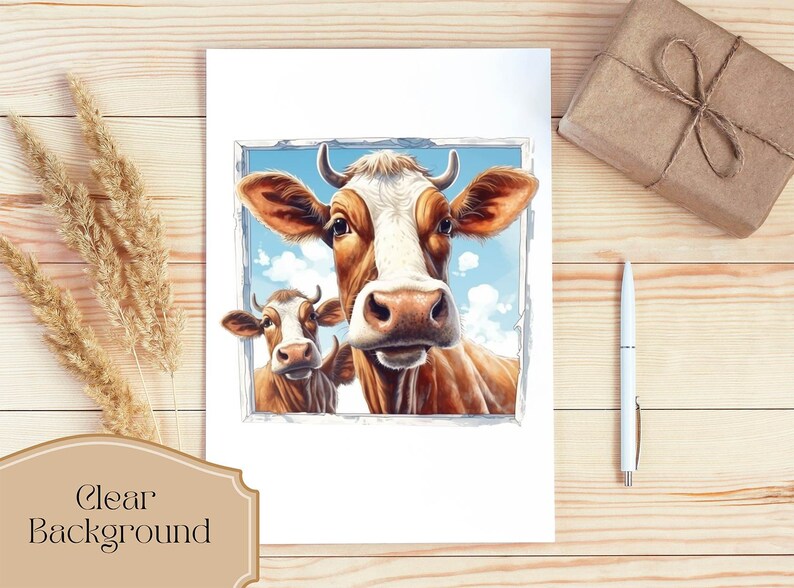 Set of 7, Watercolor Cow Frame Clipart, Cow PNG, Cow Clipart, Farm ...