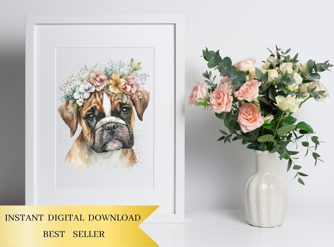 Set of 14 Watercolor Boxer Dog Clipart Spring Boxer Dog With - Etsy
