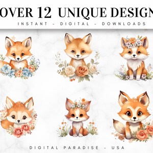Set of 12, Cute Fox Clipart, Fox PNG, Woodland Animal, Fox Illustration ...