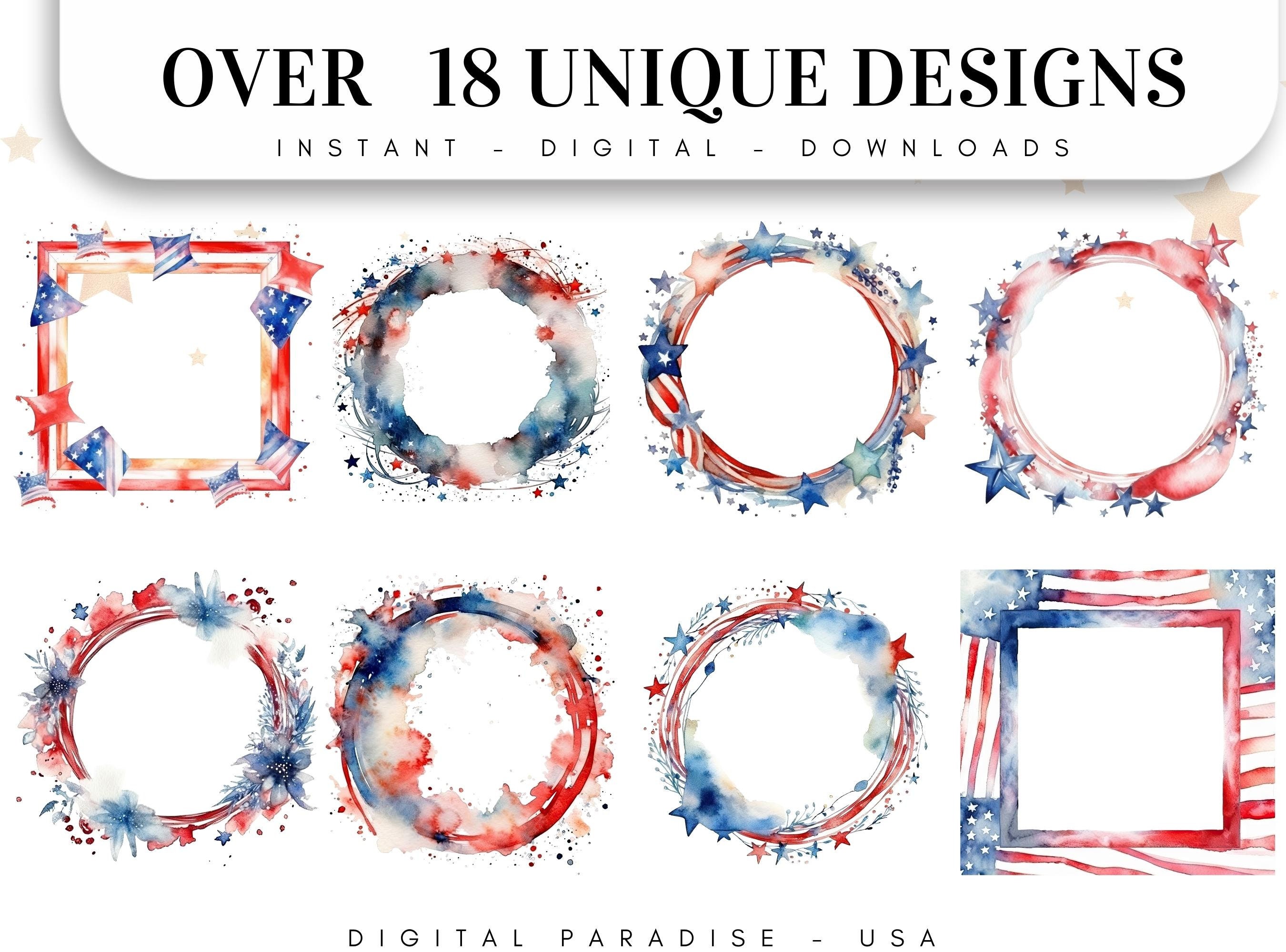 Set of 18, American Flag Frames Clipart, USA Patriotic Clipart, 4th of ...