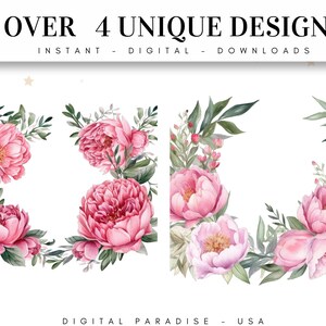 Set of 4, Watercolor Lush Pink Peonies Clipart, Floral PNG, Floral ...