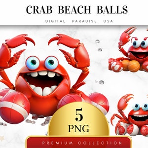 Set of 5, Crab With Beach Balls Clipart, Crab Clipart, Beach Ball ...