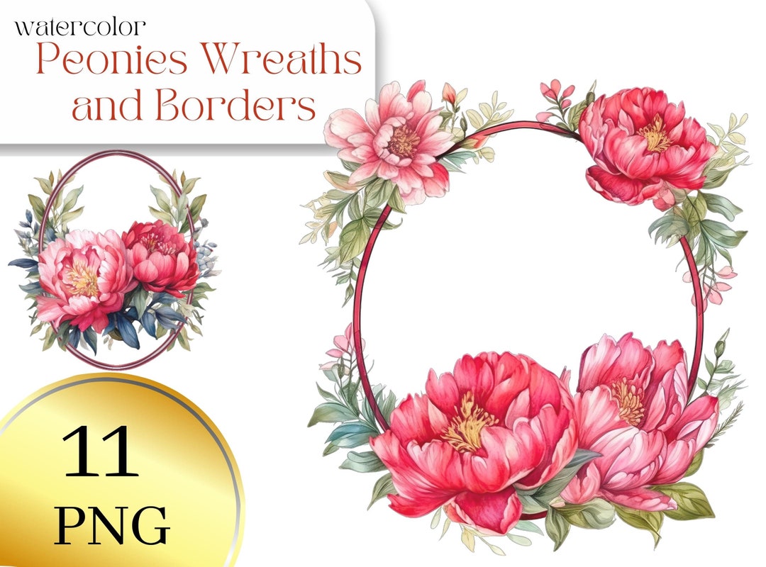 Set of 11 Watercolor Peonies Wreaths Peonies Floral Clipart - Etsy