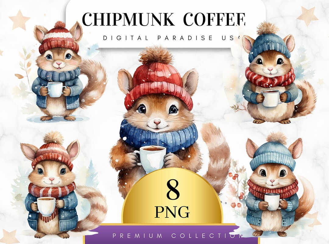 Set of 8, Chipmunk Coffee Clipart, Chipmunk Art, Animal Clipart ...