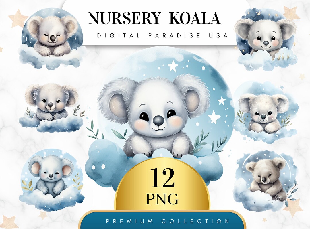 Set of 12, Nursery Koala Clipart, Koala PNG, Baby Shower Decor, Animal ...