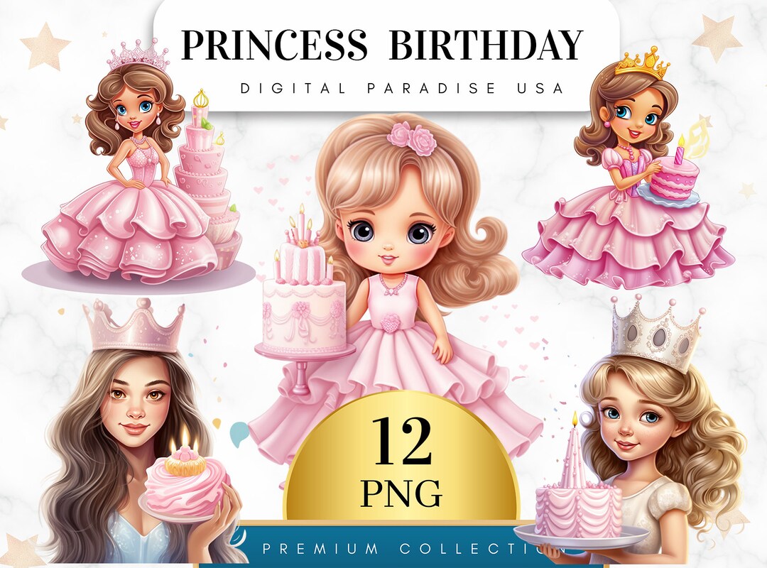 Set of 12, Princess Birthday Clipart, Princess Clipart, Birthday ...