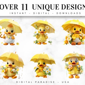 Set of 11, Duck in Rain Clipart, Duck PNG, Rain Clipart, Watercolor ...