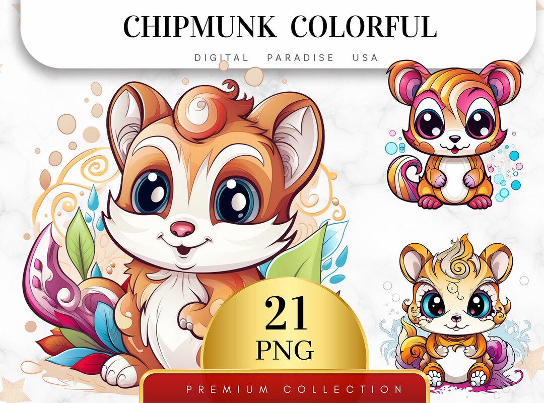 Set of 21, Colorful Chipmunk Clipart, Chipmunk PNG, Cute Chipmunk ...