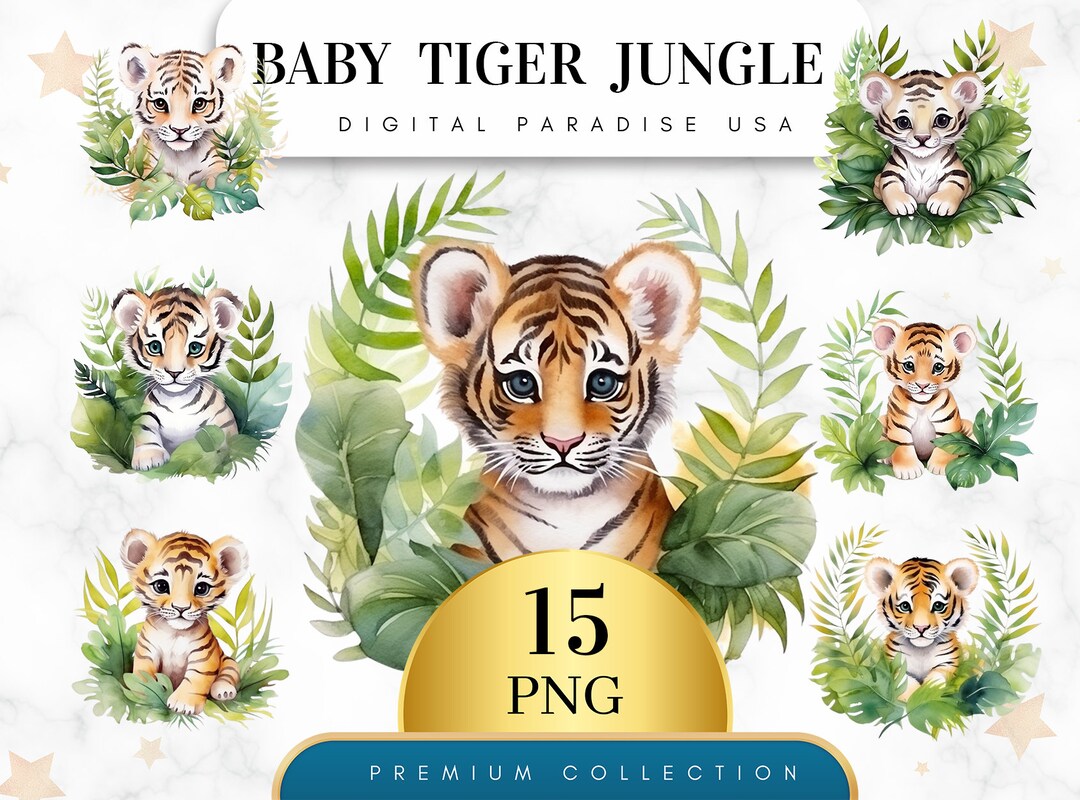 Set of 15, Baby Tiger Jungle Clipart, Tiger Cub Clipart, Jungle Animals ...