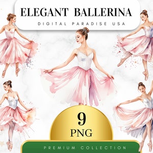 Set of 9, Elegant Ballerina Clipart, Ballerina PNG, Ballet Dancer ...