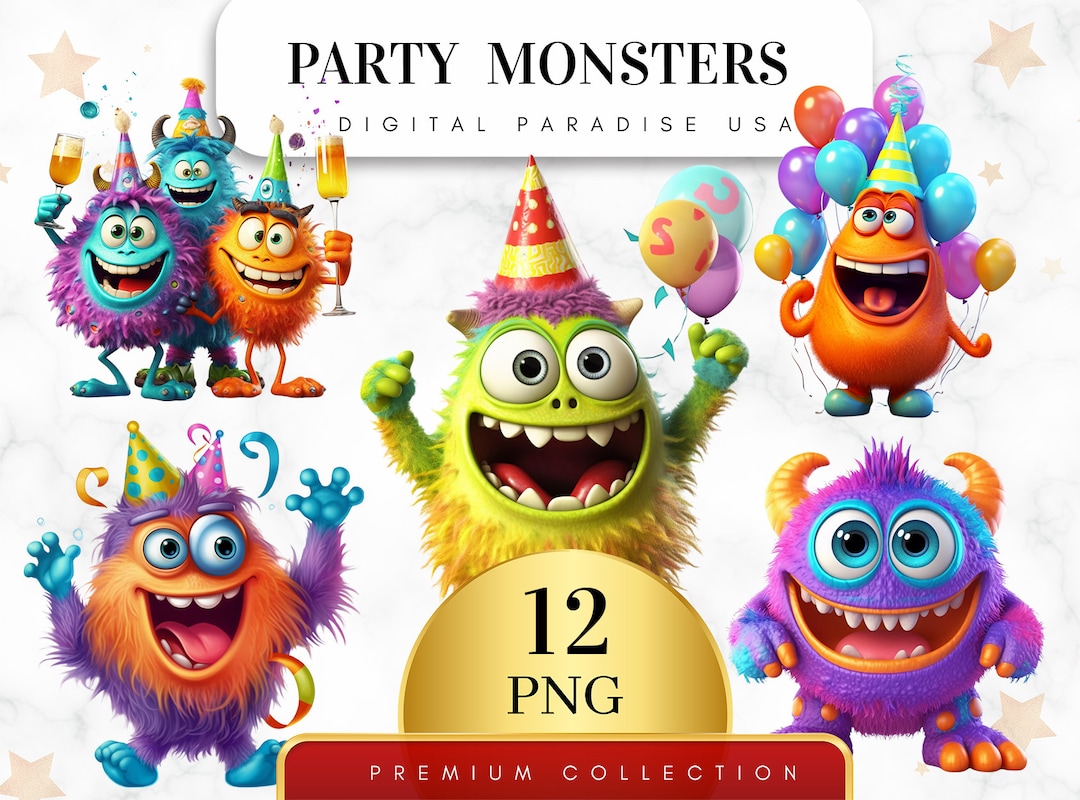 Set of 12, Party Monsters Clipart, Monster PNG, Halloween Clipart, Kids ...