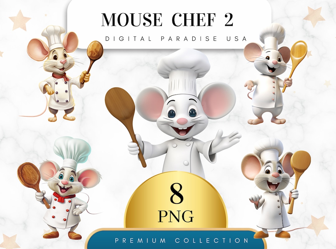 Set of 8, Mouse Chef Clipart 2, Mouse Chef PNG, Kitchen Clipart, Chef ...
