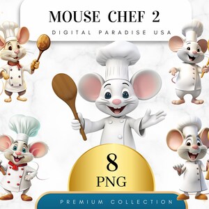 Set of 8, Mouse Chef Clipart 2, Mouse Chef PNG, Kitchen Clipart, Chef ...