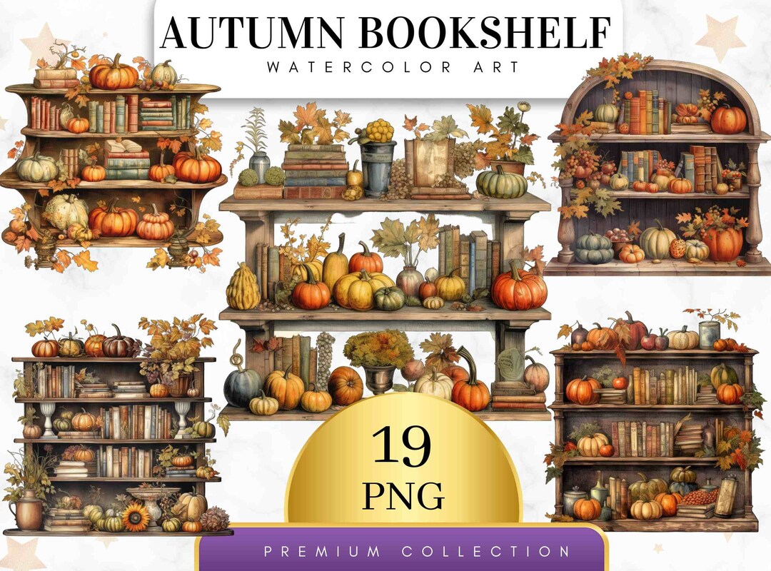 Set of 19, Autumn Bookshelf Clipart, Books Clipart, Fall Decor, Nursery ...
