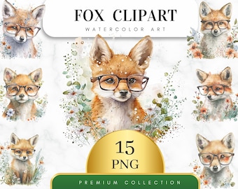 Watercolor Fox Clipart Woodland Animal Clipart Fall Clipart - Etsy