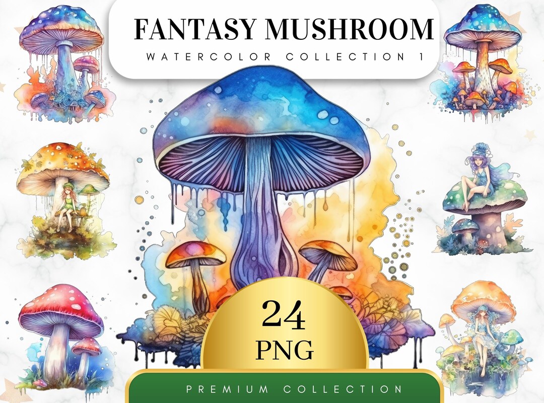 Set of 24, Watercolor Fantasy Mushrooms, Fantasy Mushroom Png, Fantasy ...