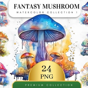 Set of 24, Watercolor Fantasy Mushrooms, Fantasy Mushroom Png, Fantasy ...