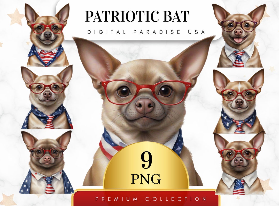 Set of 9, Patriotic Bat Clipart, 4th of July Clipart, Watercolor Bat ...