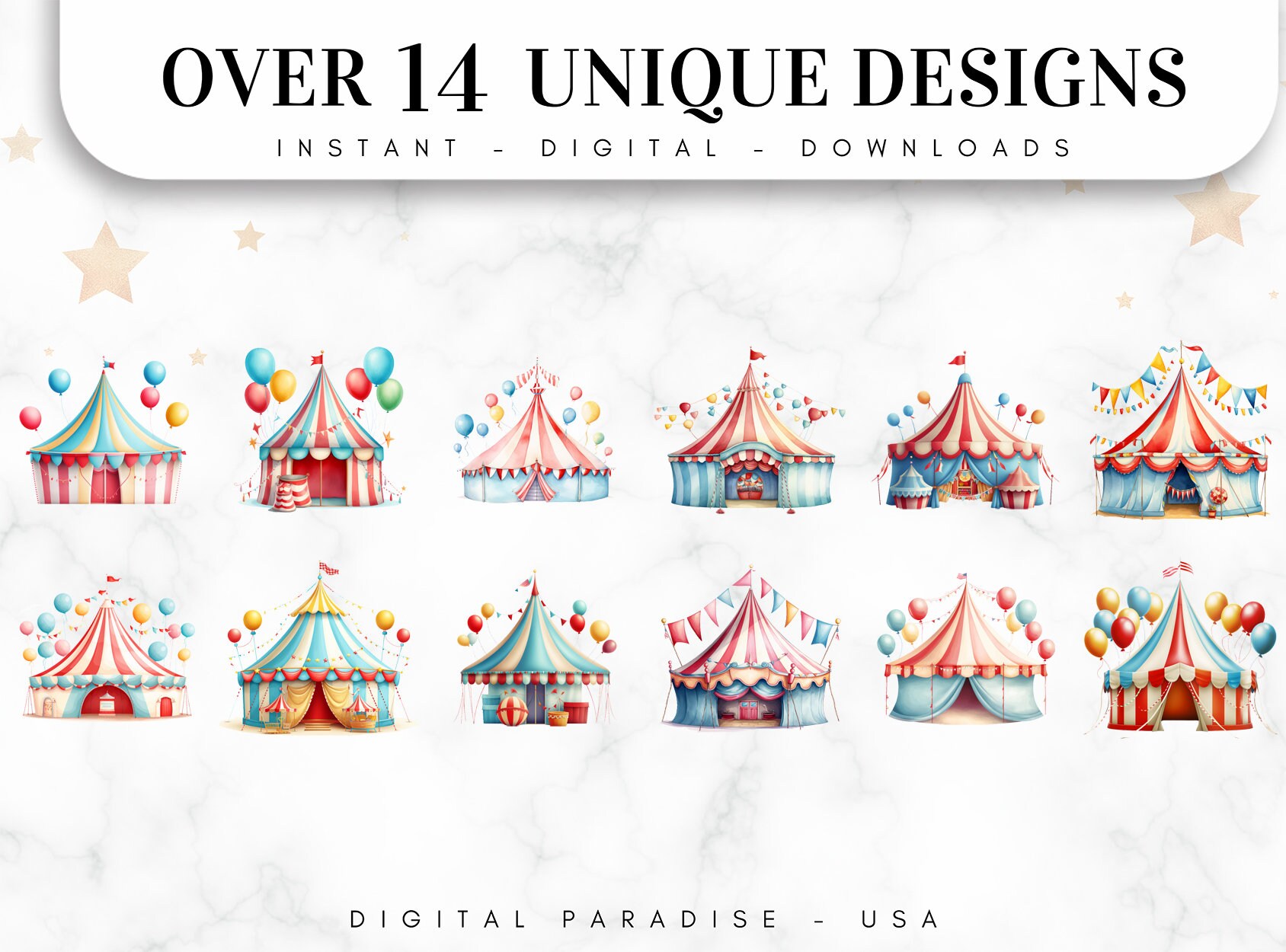Set of 14, Circus Tent Clipart, Carnival Clipart, Vintage Circus ...