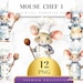 Set of 12, Mouse Chef Clipart 1, Mouse Chef PNG, Kitchen Clipart, Chef ...