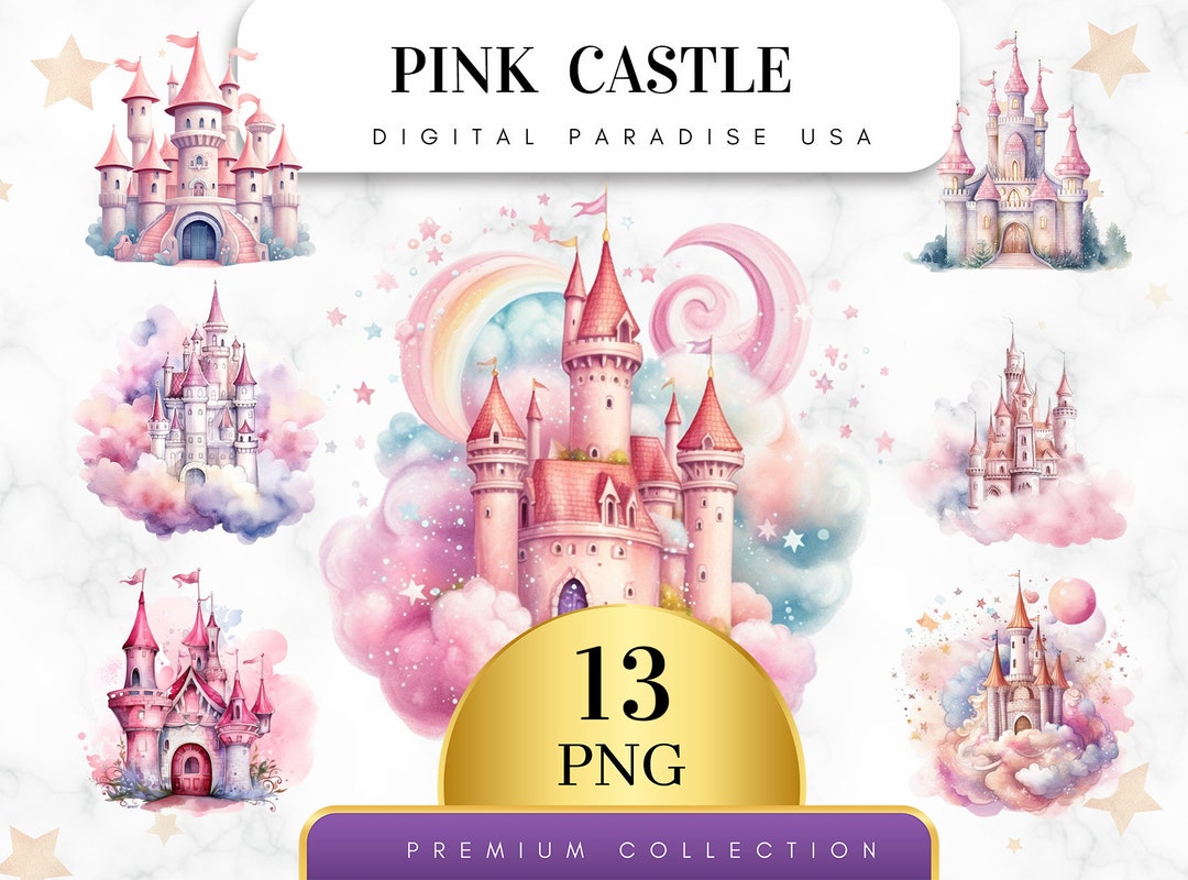 Set of 13, Pink Castle Clipart, Pink Castle PNG, Fairy Tale Clipart ...